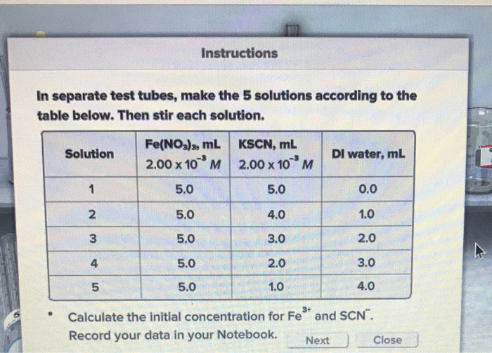Solved Lab Notebook Initial concentrations of Fe** and SCN | Chegg.com
