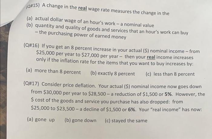 Solved (a\#15) A change in the real wage rate measures the | Chegg.com