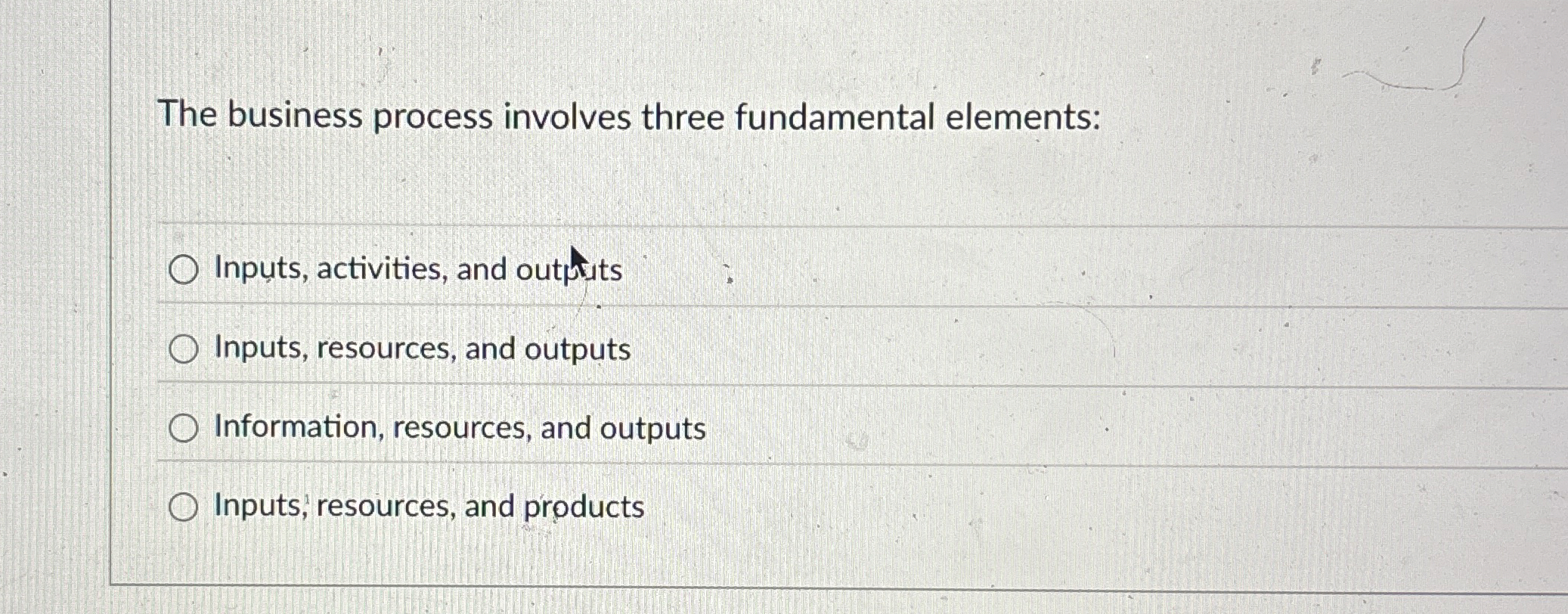 Solved The business process involves three fundamental | Chegg.com
