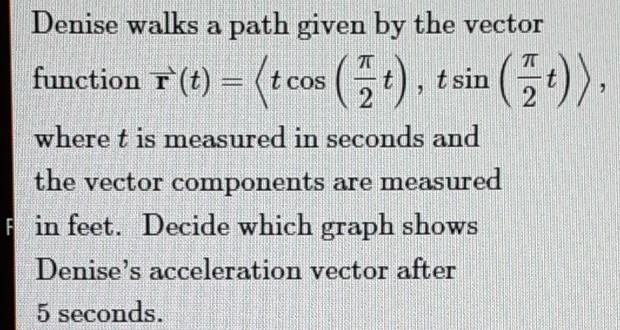 TT ( t)), Denise walks a path given by the vector = t | Chegg.com