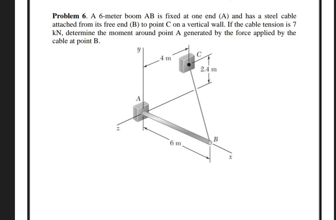 Solved Problem 6. A 6-meter boom AB is fixed at one end (A) | Chegg.com