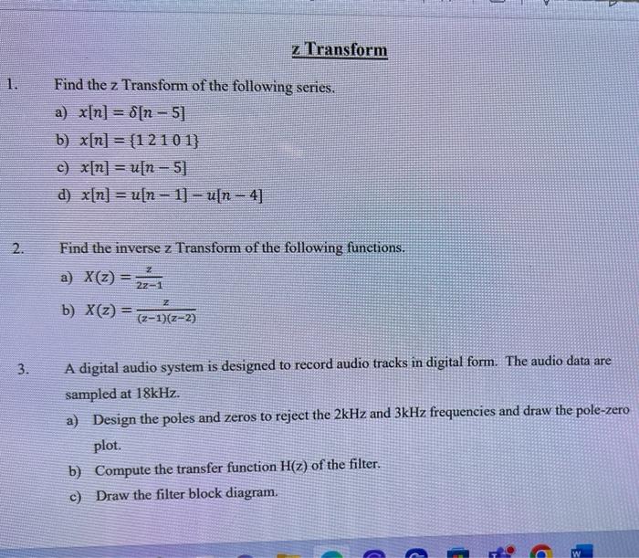 Solved Find the z Transform of the following series. a) | Chegg.com