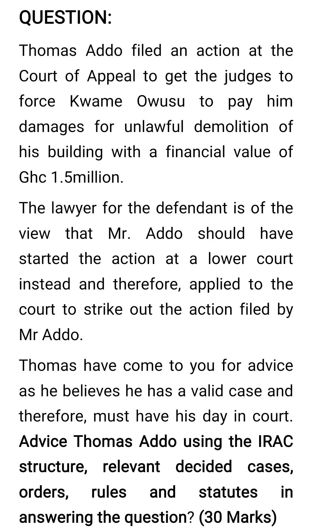 QUESTION: Thomas Addo filed an action at the Court of | Chegg.com
