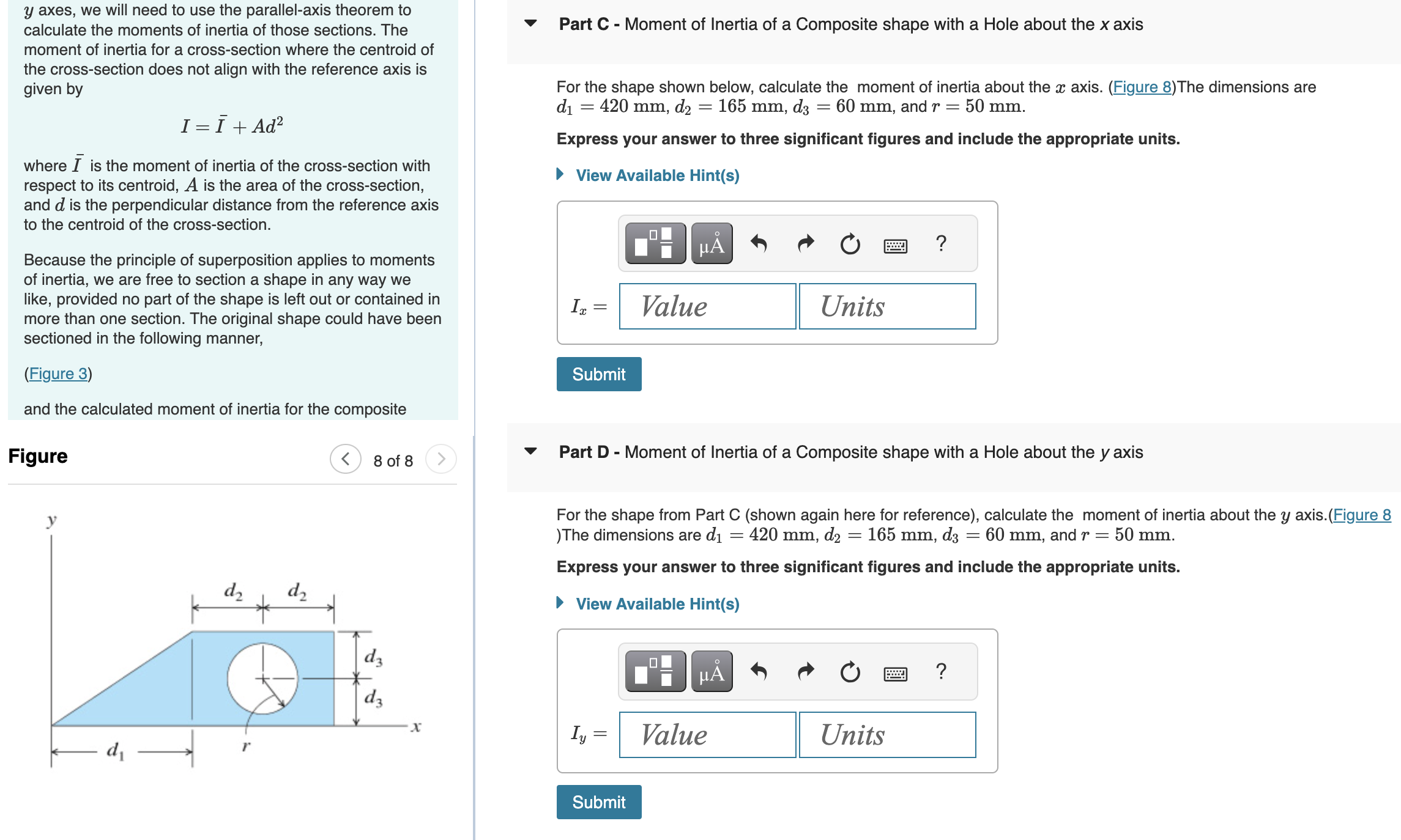 Solved Part C - ﻿Moment of Inertia of a Composite shape with | Chegg.com