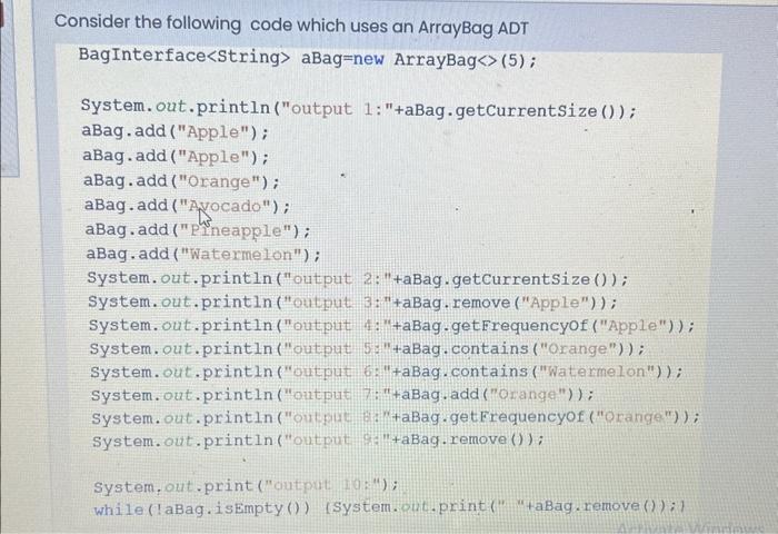 Solved BagInterface aBag= new ArrayBag (5); | Chegg.com