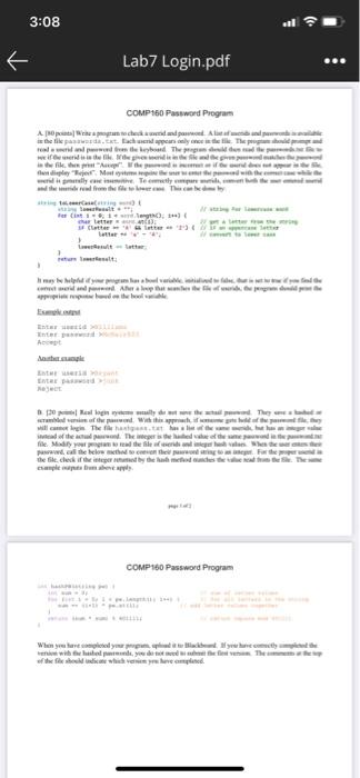 3:08 e Lab7 Login.pdf *** COMP160 Password Program | Chegg.com