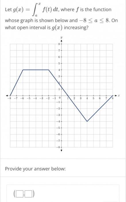 Solved Let g(x)=∫axf(t)dt, where f is the function whose | Chegg.com