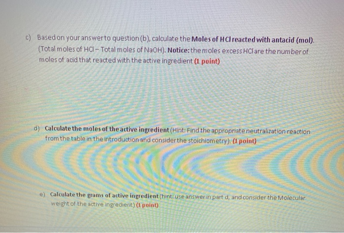 Part II: Dissolving the antacid and adding excess | Chegg.com