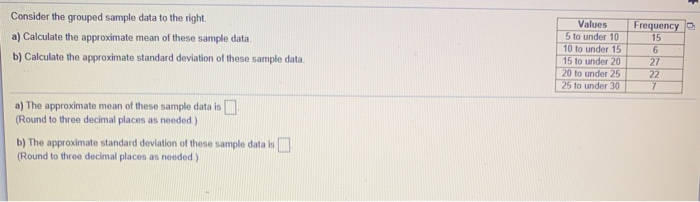 Solved Consider the grouped sample data to the right. a) | Chegg.com