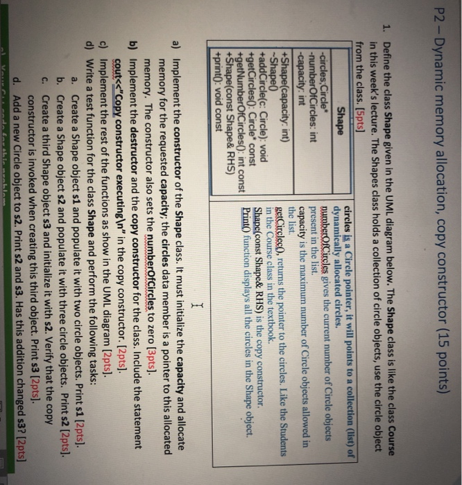 Solved P2 - Dynamic memory allocation, copy constructor (15 | Chegg.com