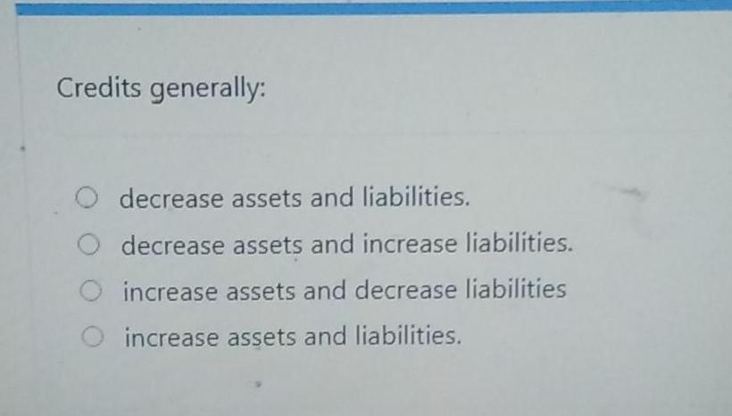 Solved Credits Generally Decrease Assets And Liabilities 4754