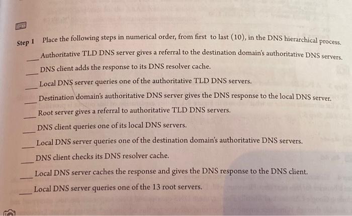 Solved Step 1 Place the following steps in numerical order, | Chegg.com