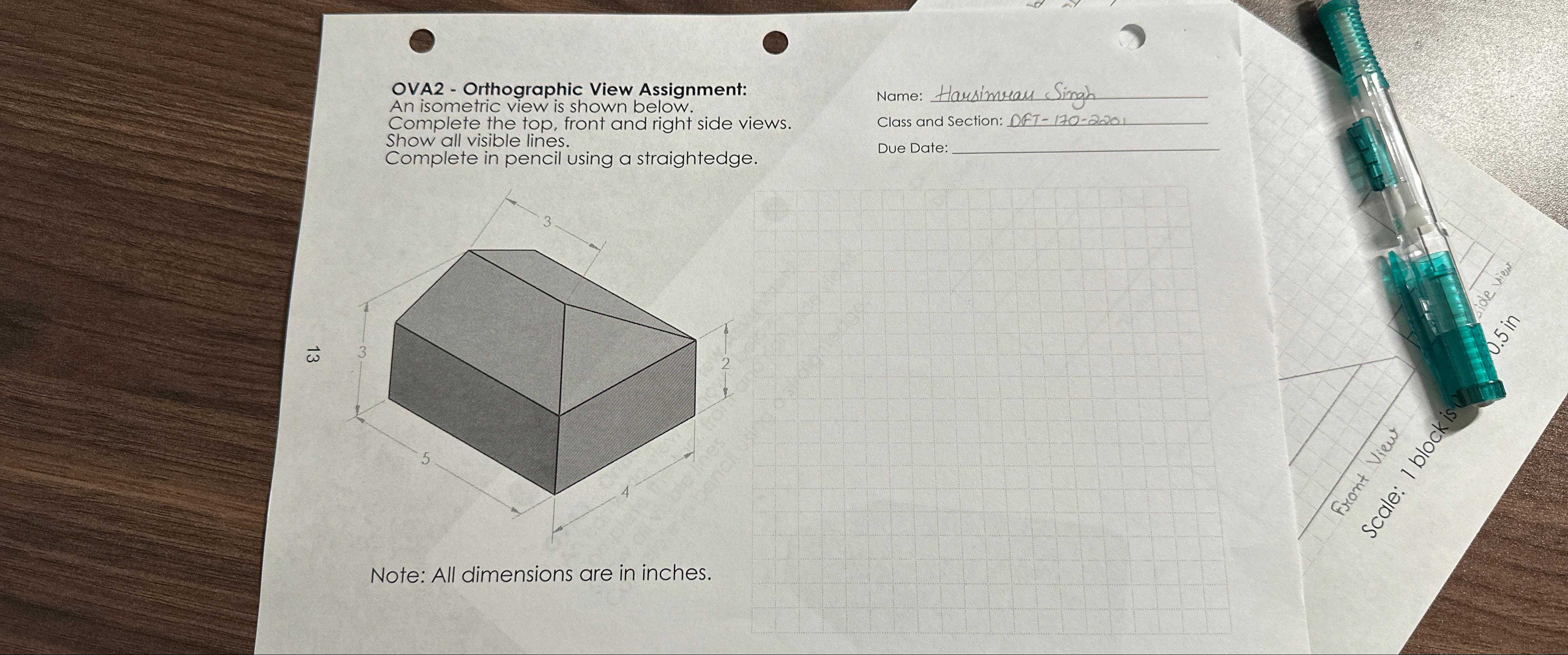 OVA2 - ﻿Orthographic View Assignment:An isometric | Chegg.com