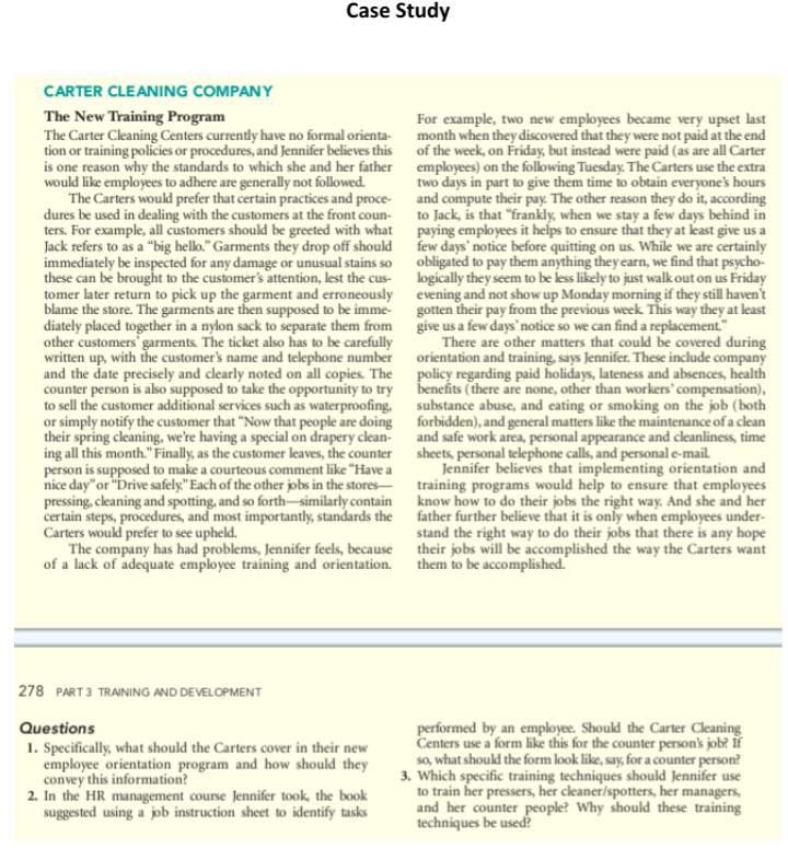 Solved Case Study CARTER CLEANING COMPANY The New Training | Chegg.com
