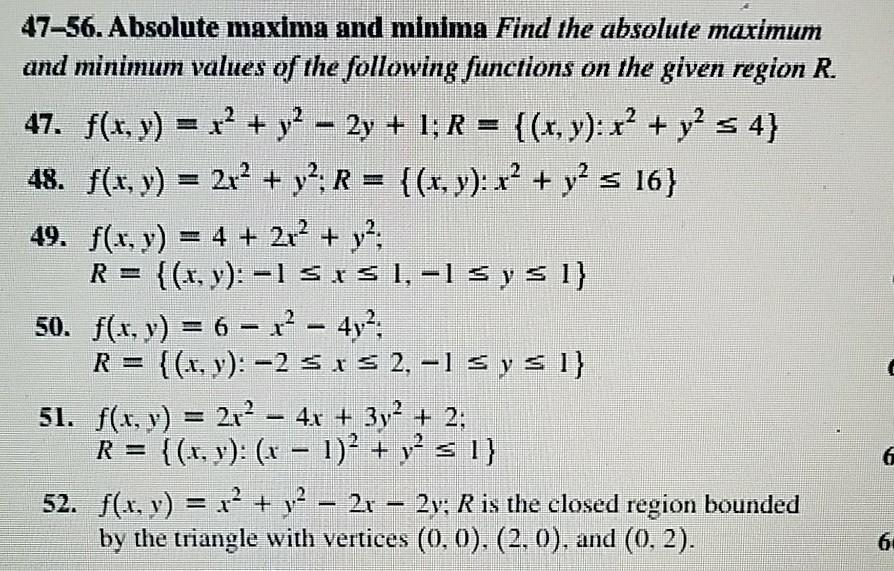 Solved 47-56. ﻿Absolute maxima and minima Find the absolute | Chegg.com