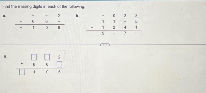 Solved Find the missing digits in each of the following. a. | Chegg.com