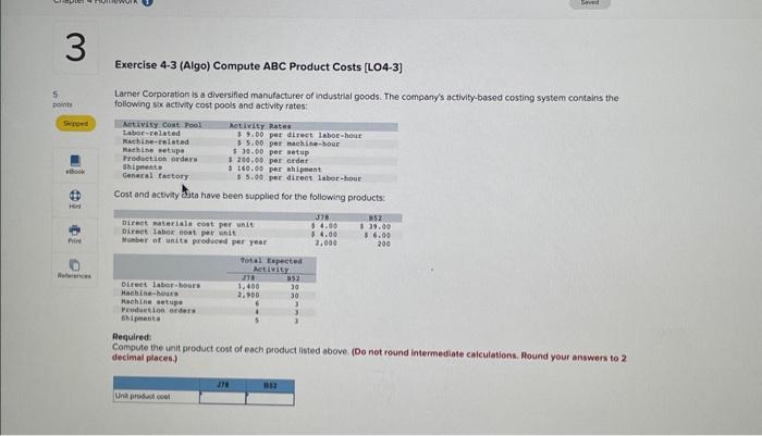 Solved Exercise 4 3 Algo Compute Abc Product Costs Lo4 3 
