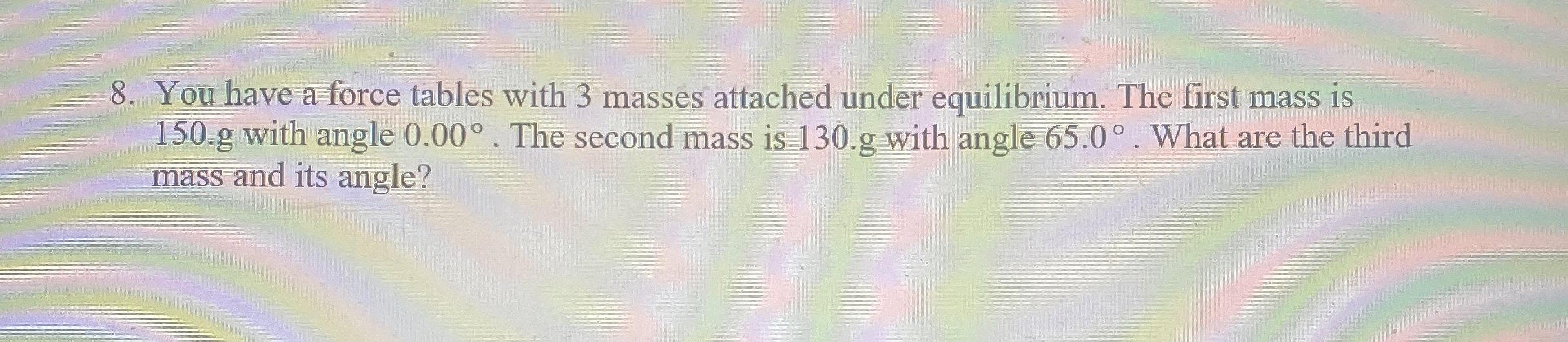 Solved You have a force tables with 3 ﻿masses attached under | Chegg.com