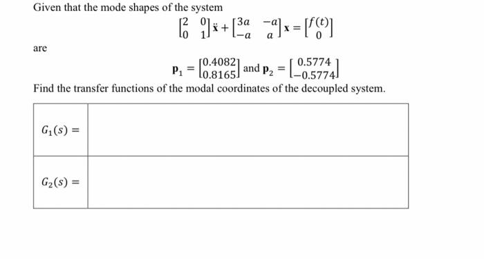 Solved Given that the mode shapes of the system B 1* +39 | Chegg.com