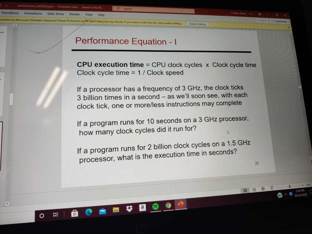 Solved performance fall2020.pptx - Protected View Saved to | Chegg.com