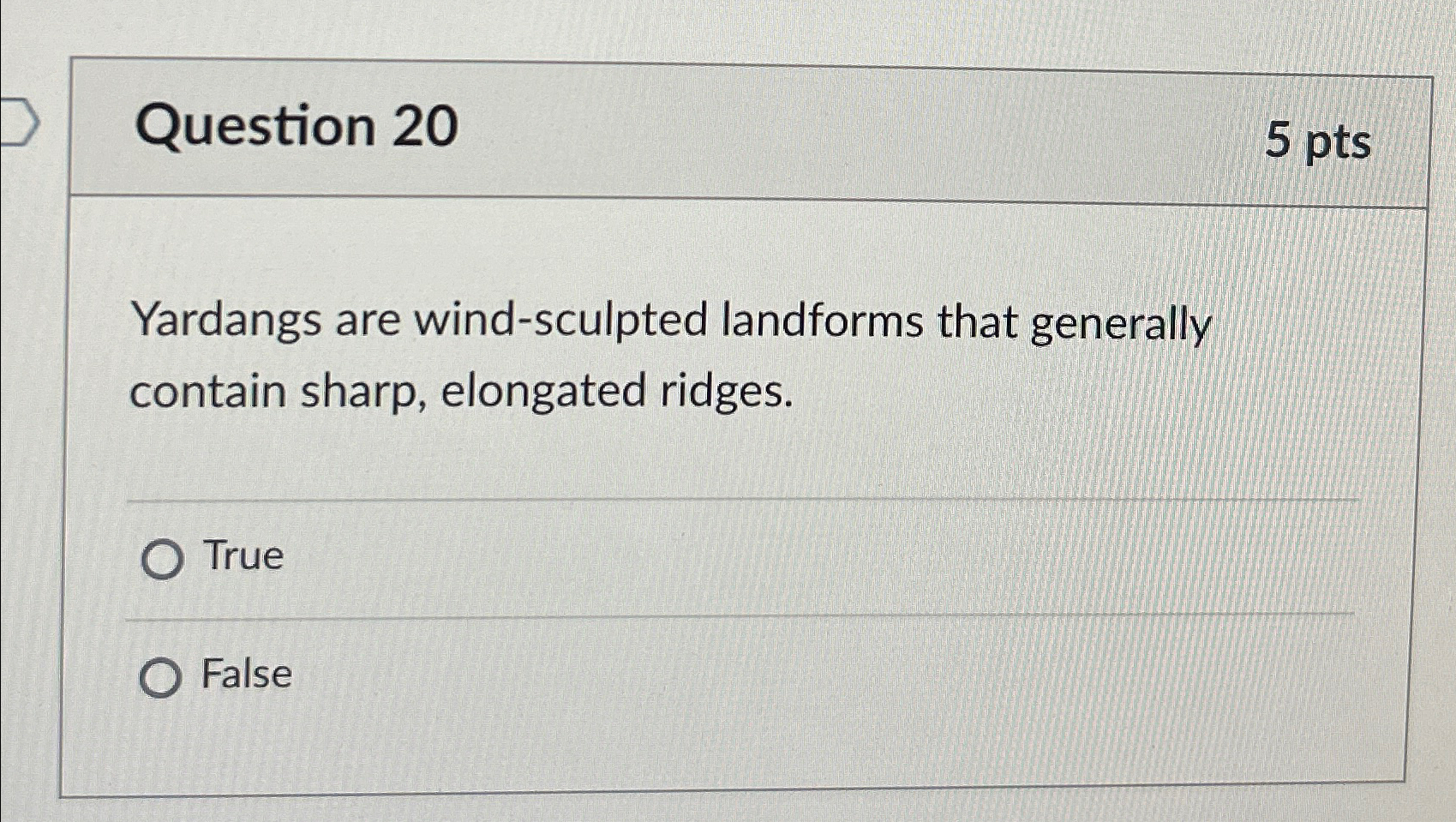 Solved Question 205 ﻿ptsYardangs are wind-sculpted landforms | Chegg.com