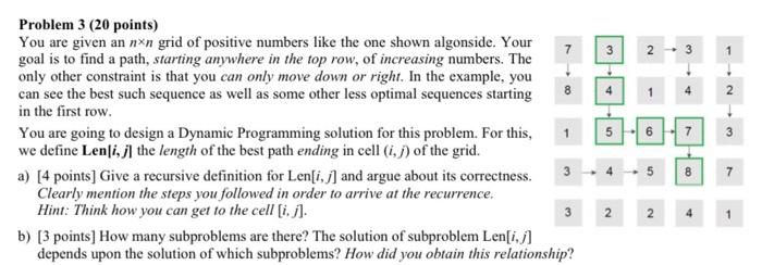 Solved Problem 3 (20 points) You are given an n×n grid of | Chegg.com