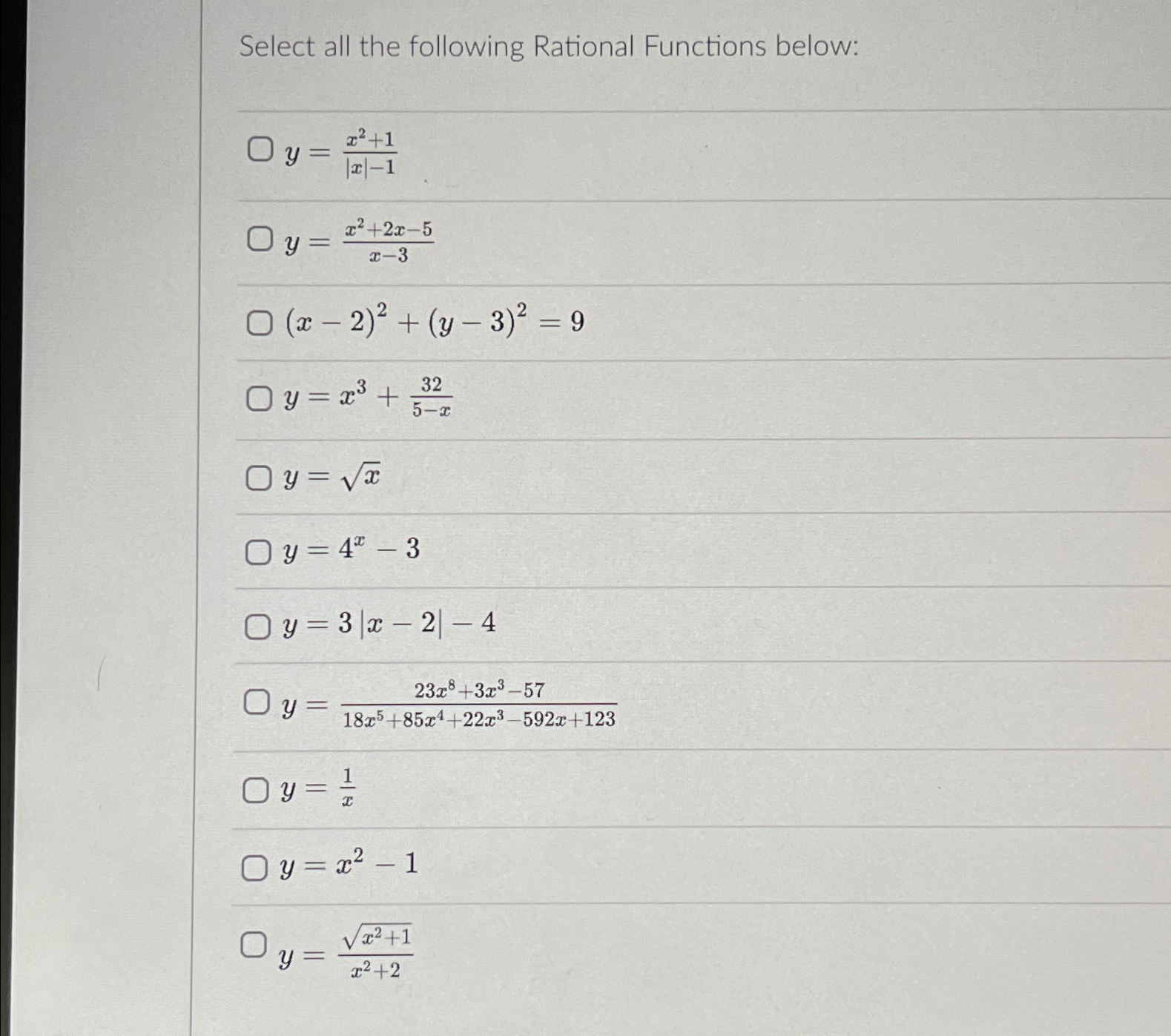Select all the following Rational Functions | Chegg.com