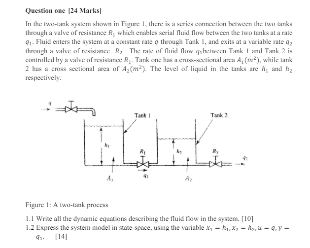 Solved Question one [24 ﻿Marks]In the two-tank system shown | Chegg.com