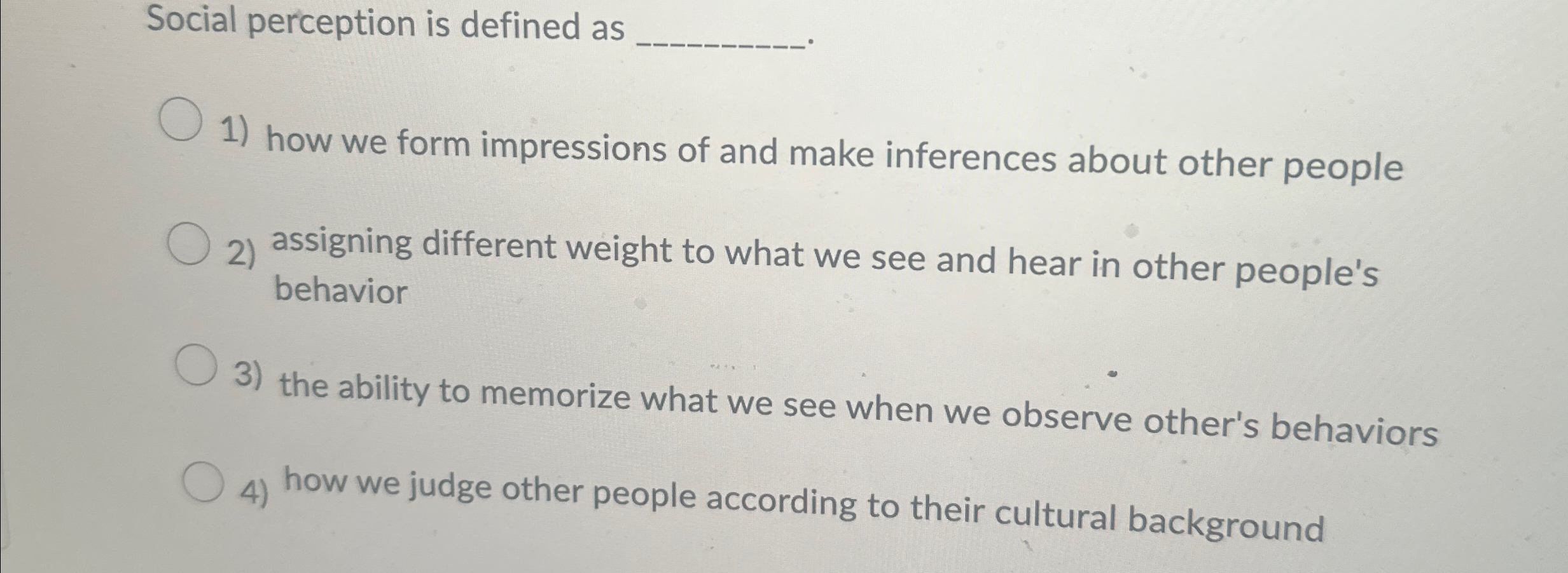 Solved Social perception is defined ashow we form | Chegg.com