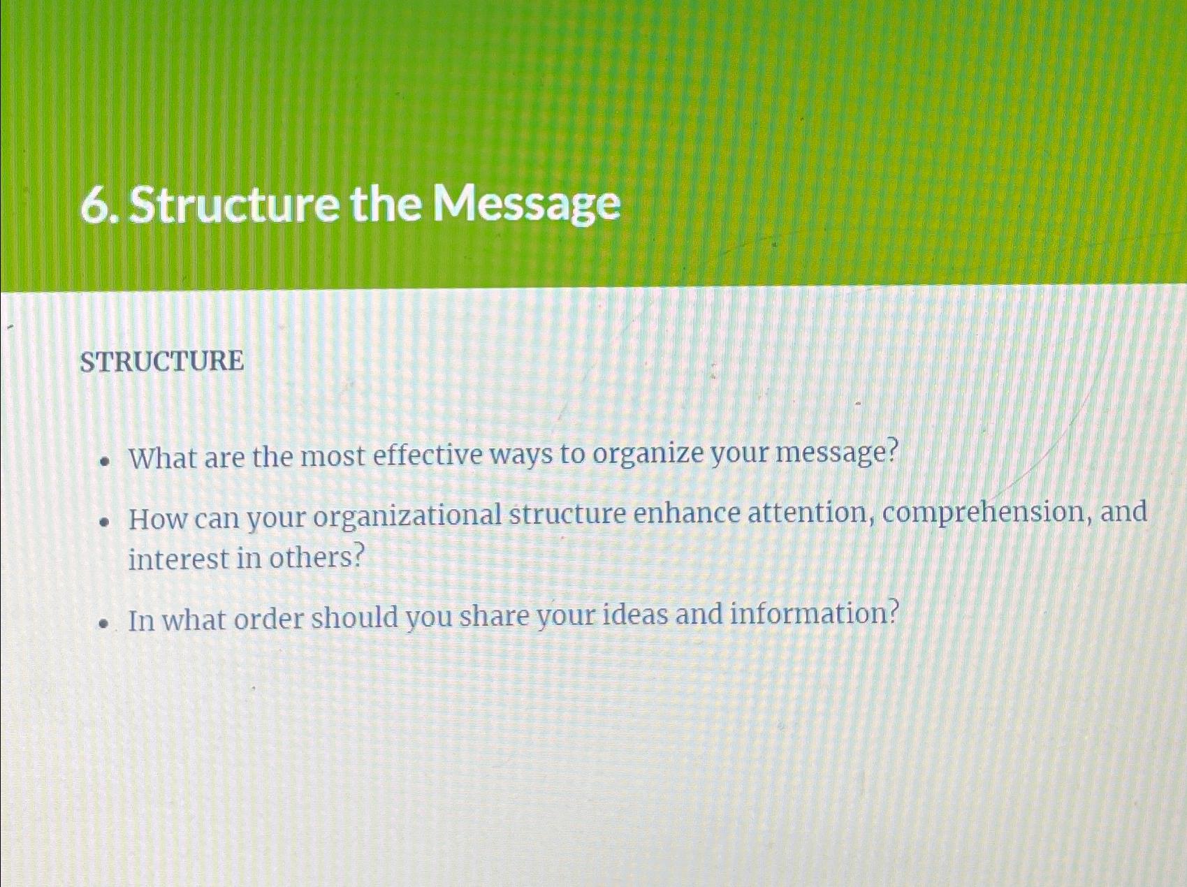 Solved Structure the MessageSTRUCTUREWhat are the most | Chegg.com