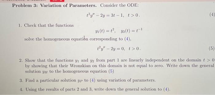 Solved Problem 3 Variation Of Parameters Consider The Ode