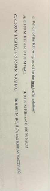 Solved Which of the following would be the best buffer | Chegg.com