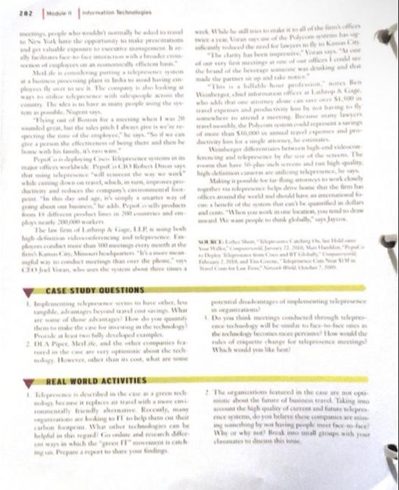 DLA Piper, MetLife, PepsiCo, and Others: Telepresence | Chegg.com