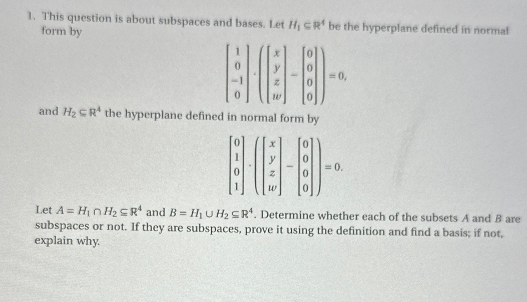 Solved This question is about subspaces and bases. Let | Chegg.com