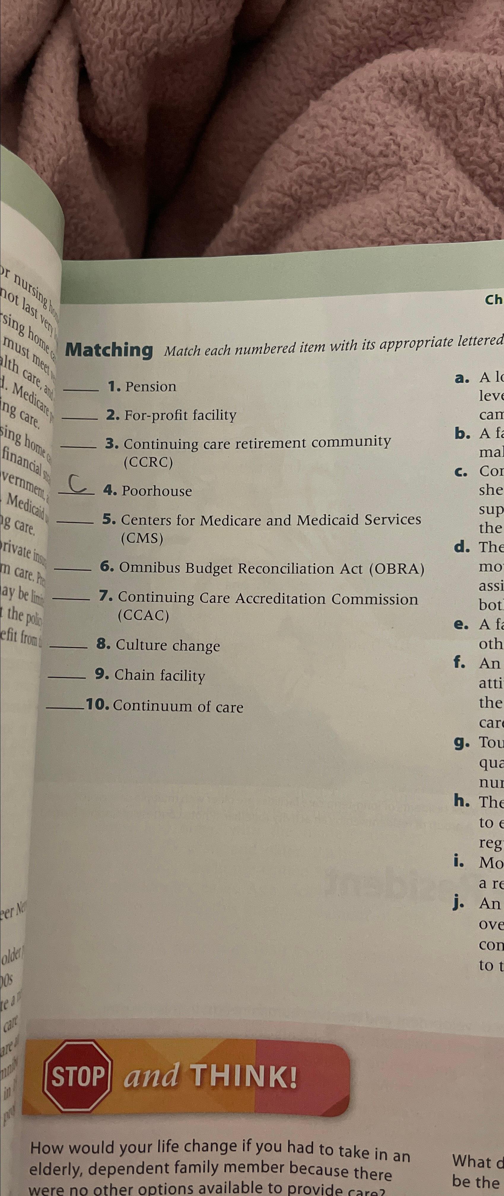 Solved Matching Match each numbered item with its | Chegg.com
