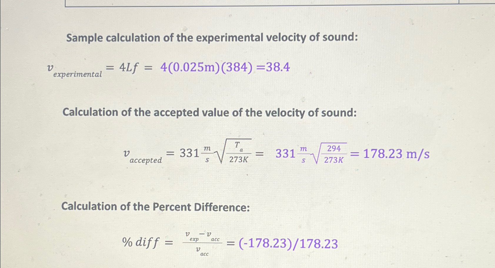 Solved Sample calculation of the experimental velocity of | Chegg.com