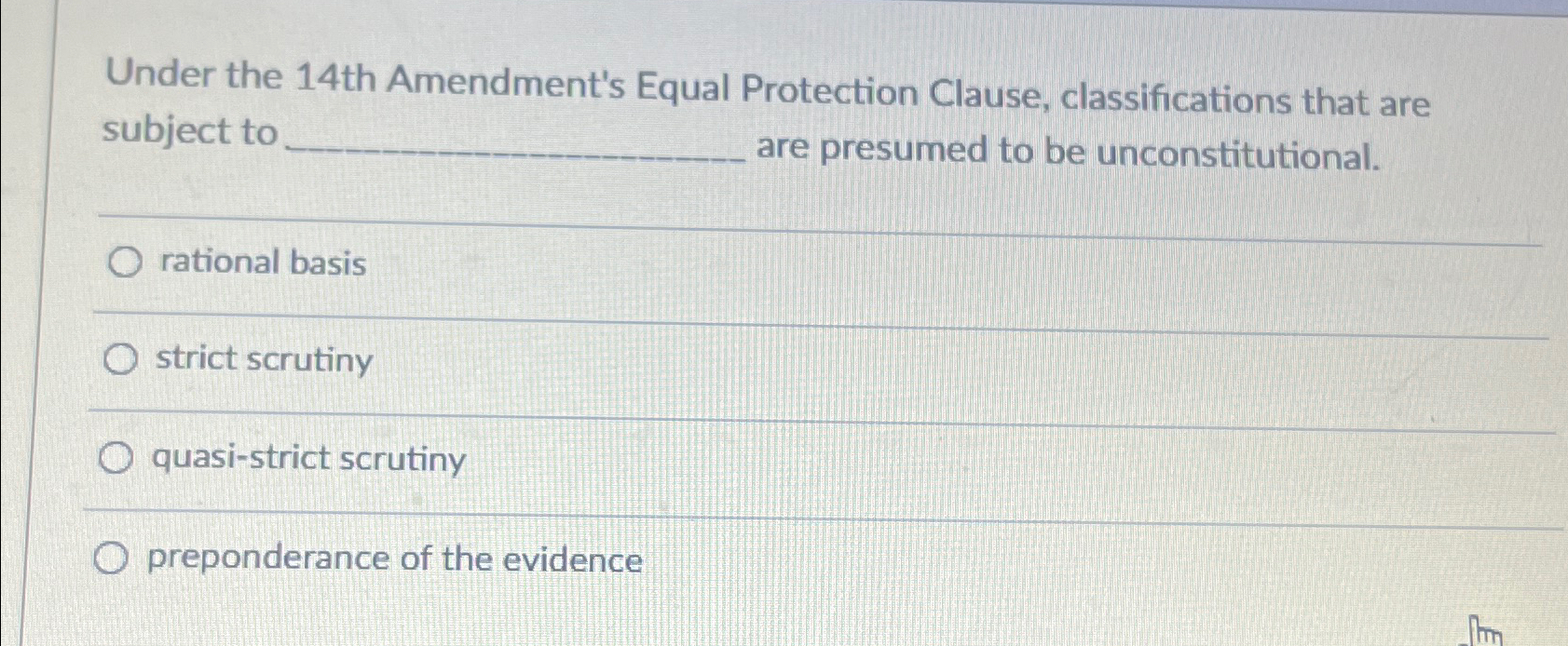 Solved Under the 14th Amendment's Equal Protection Clause, | Chegg.com