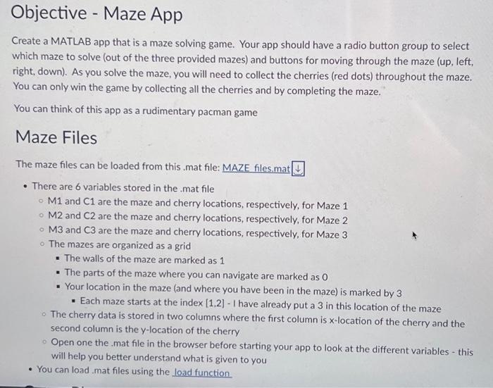 Create a MATLAB app that is a maze solving game. Your | Chegg.com