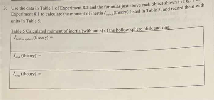 Solved 3. Use the data in Table 1 of Experiment 8.2 and the | Chegg.com