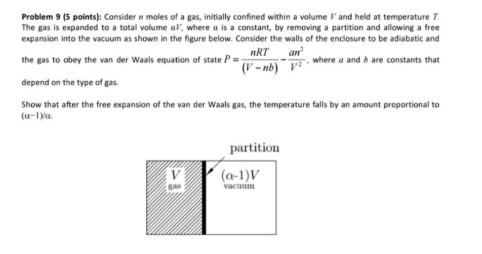 Solved Problem 9 (5 points): Consider n moles of a gas, | Chegg.com
