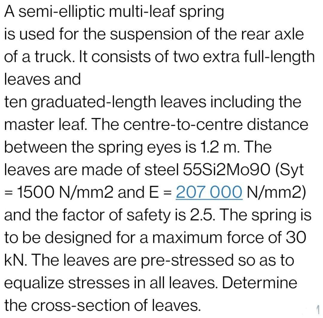 Solved A semi-elliptic multi-leaf spring is used for the | Chegg.com