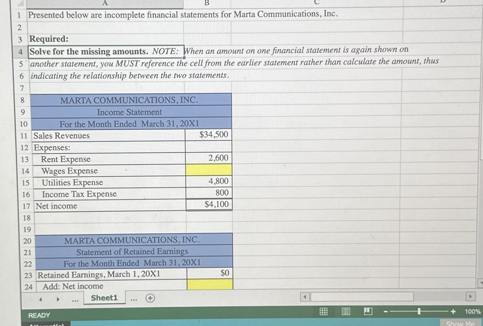 Solved Presented below are incomplete financial statements | Chegg.com