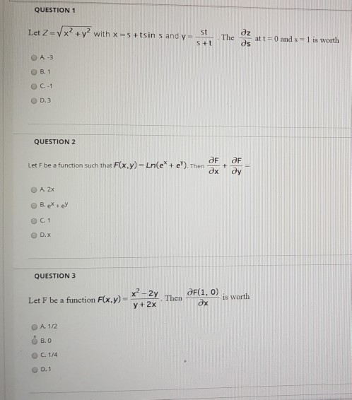 Solved QUESTION 1 Let Z=VX2 + y2 with x =5+tsin s and y- St. | Chegg.com