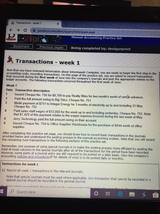 Transactions - week 1 X | Chegg.com