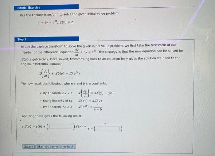 Solved Tutorial Exercise Use the Laplace transform to solve | Chegg.com