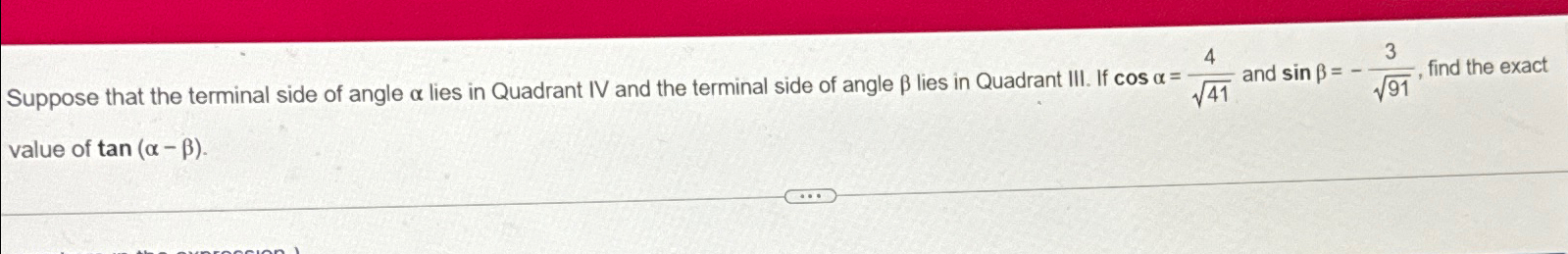 Solved Suppose that the terminal side of angle α ﻿lies in | Chegg.com