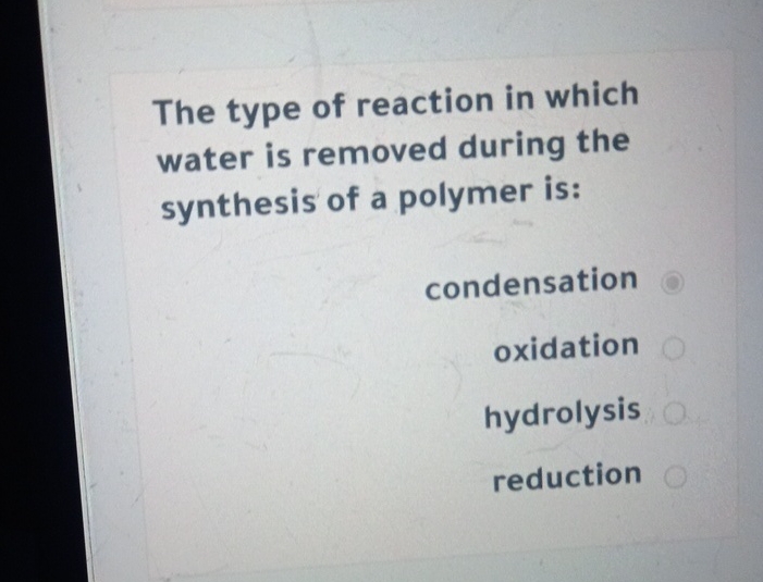 Solved The type of reaction in which water is removed during | Chegg.com