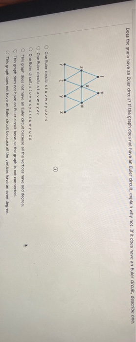 Solved Does the graph have an Euler circuit? If the graph | Chegg.com