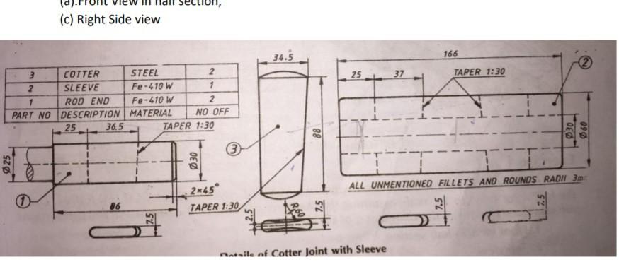Solved Draw the following assembled views of a cotter joint | Chegg.com