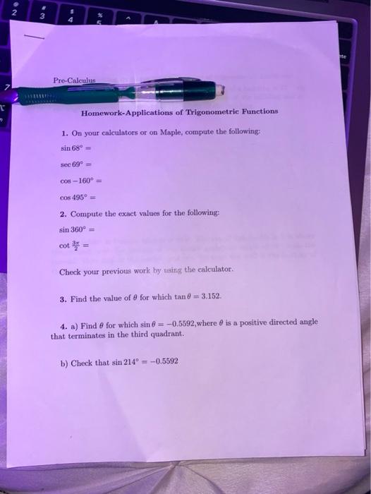 Solved 3 te Pre-Calculus Homework-Applications of | Chegg.com